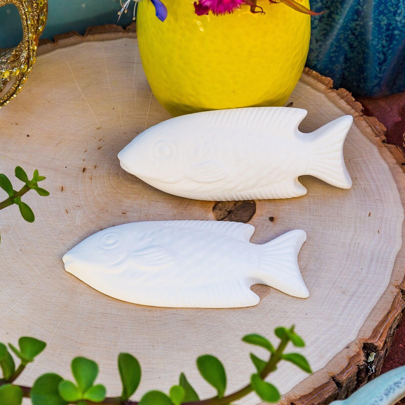2x Tropical Fish Set Tiles 4" Ceramic Bisque Ready To Paint Pottery ...