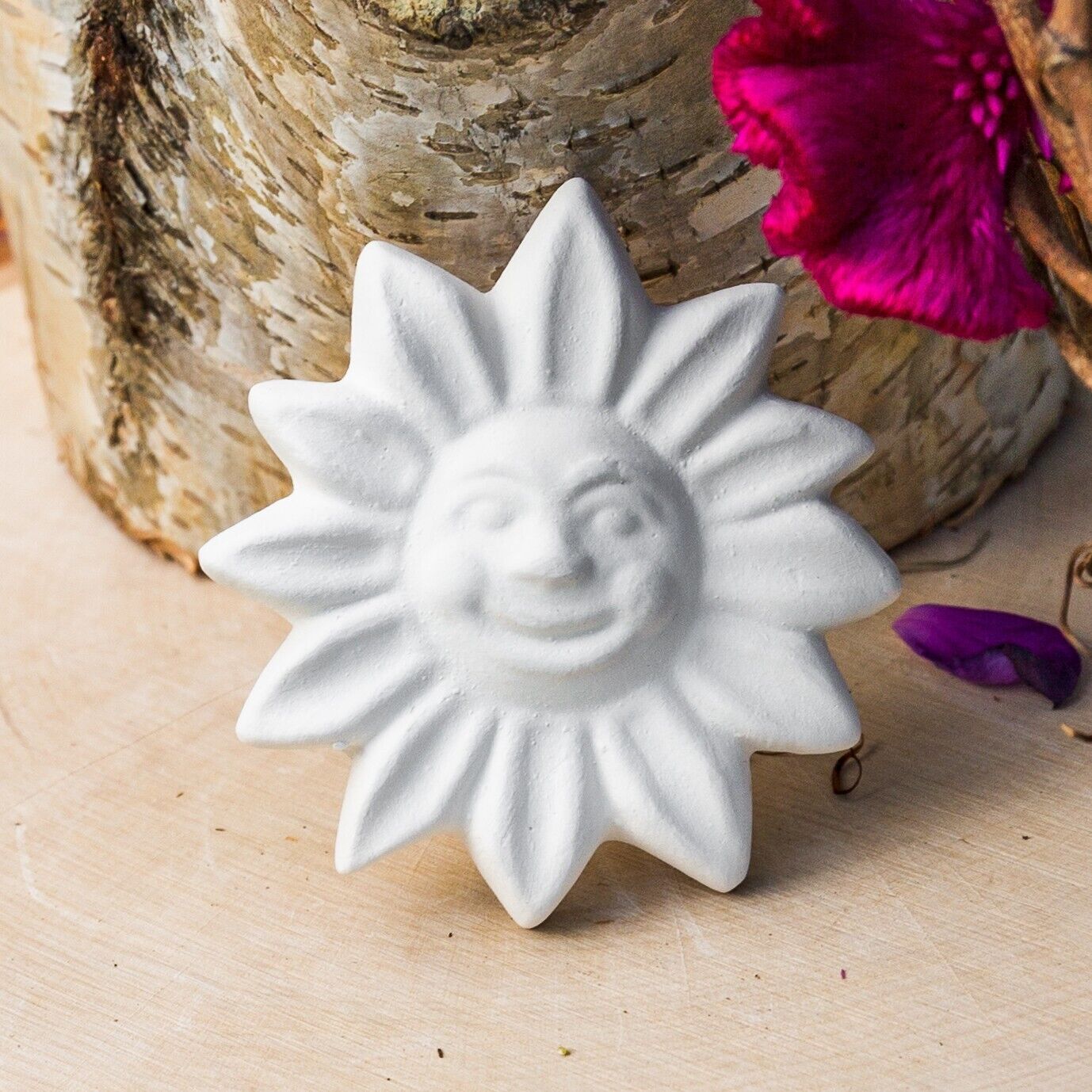 Smiling Sunflower Sun Add-On 2.6" Ceramic Bisque Ready To Paint– PotteryPie