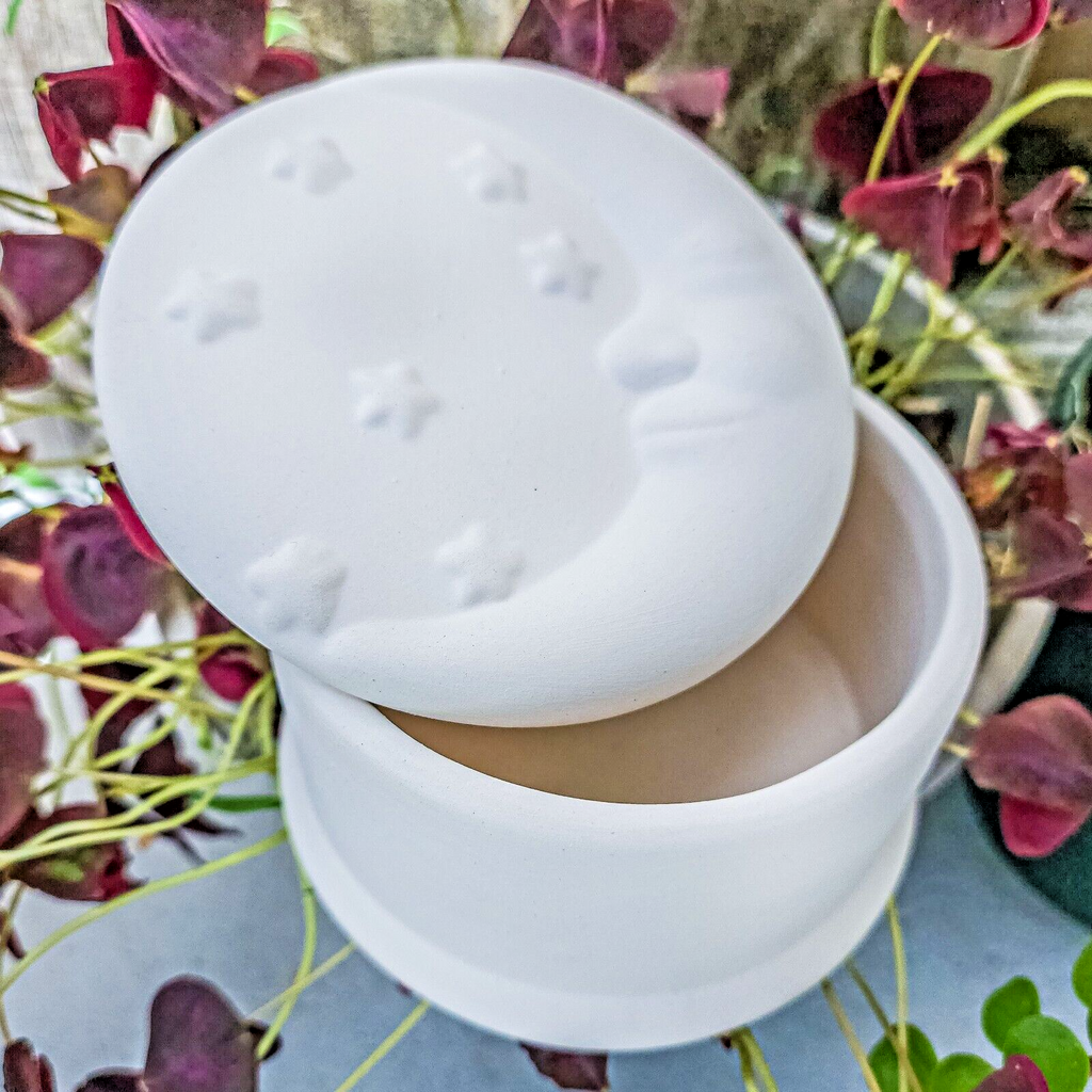 Moon & Stars jewelry Box 4.25" Ceramic Bisque Ready To Paint Pottery ...