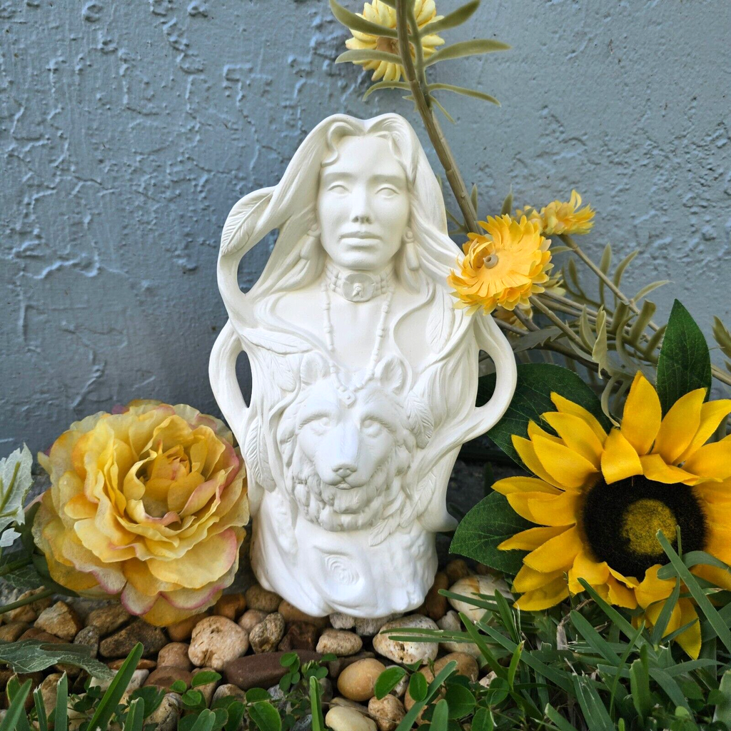 Native American with Wolf 8" Ceramic Bisque Ready To Paint Pottery ...